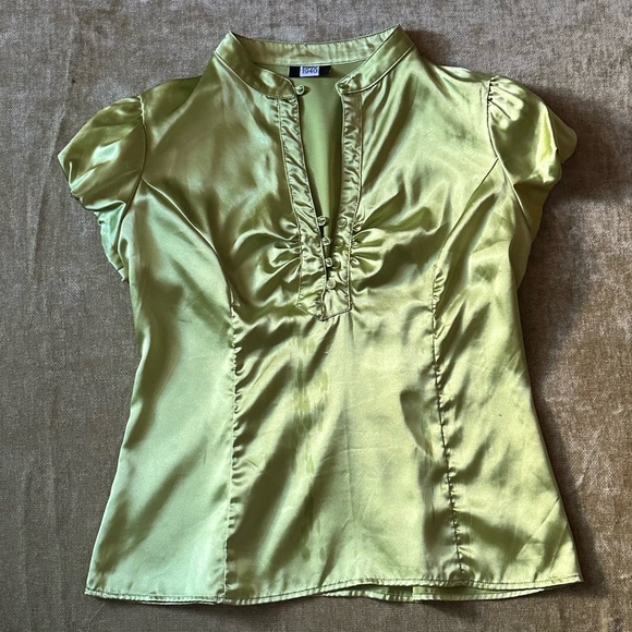 Vintage | Tops | Chartreuse Satin Blouse | Poshmark